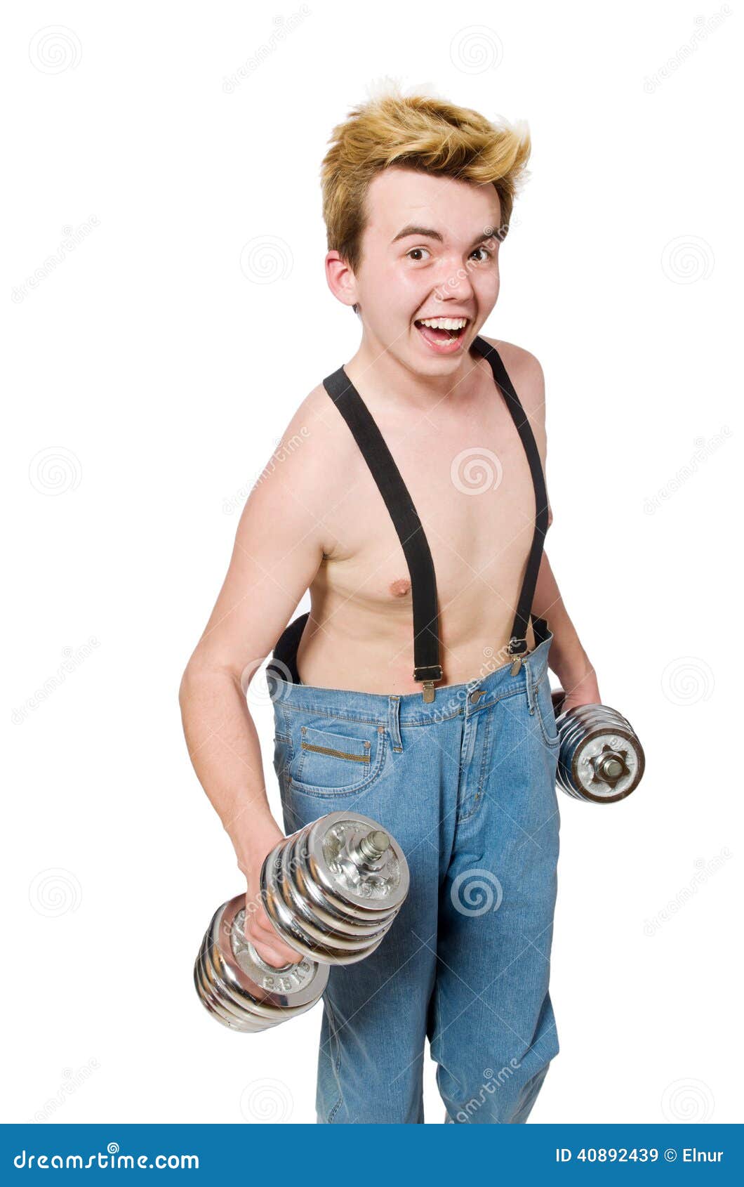 Funny man with dumbbells stock image. Image of dumb, nerd - 40892439