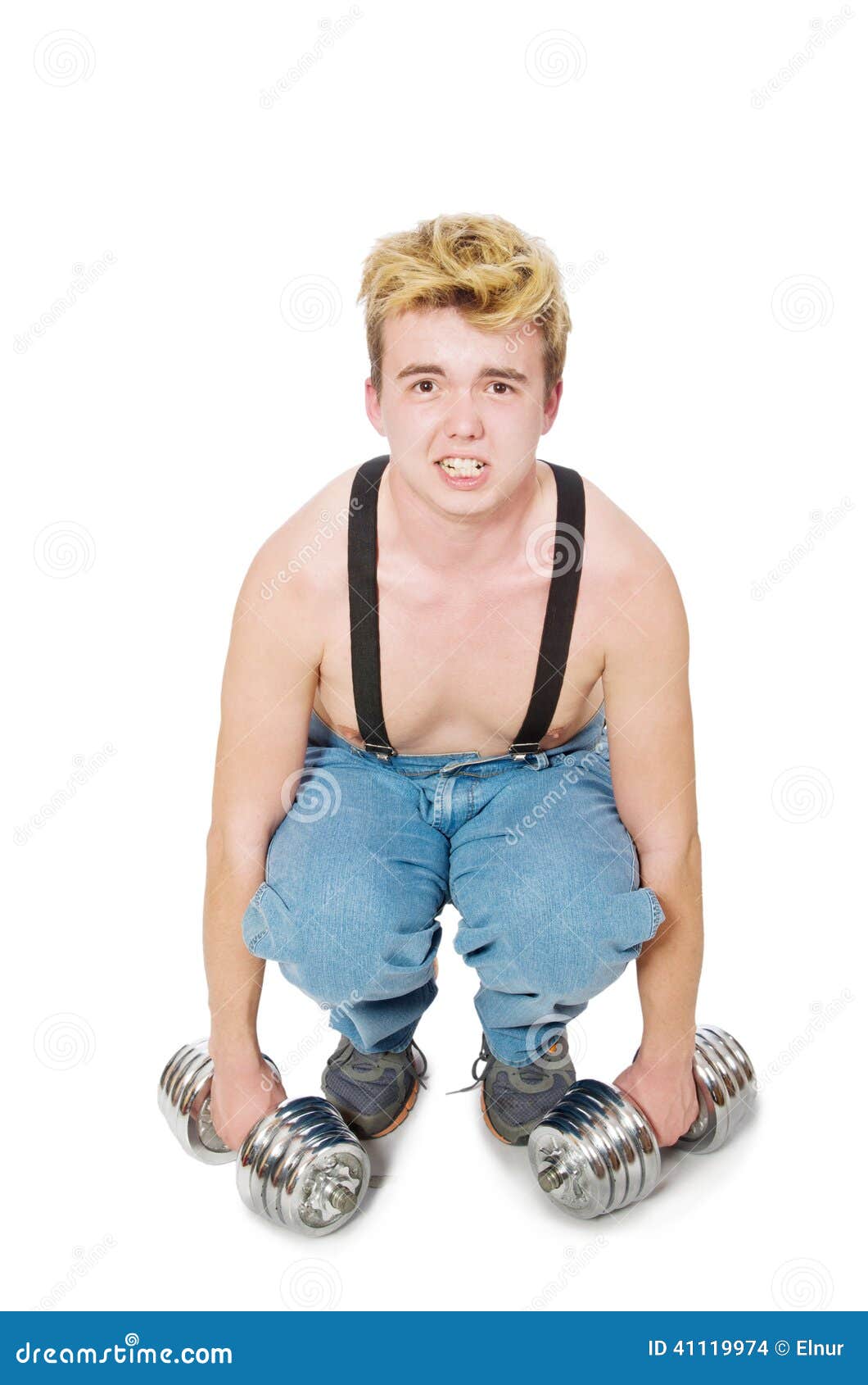 Funny man with dumbbells stock photo. Image of adult - 41119974