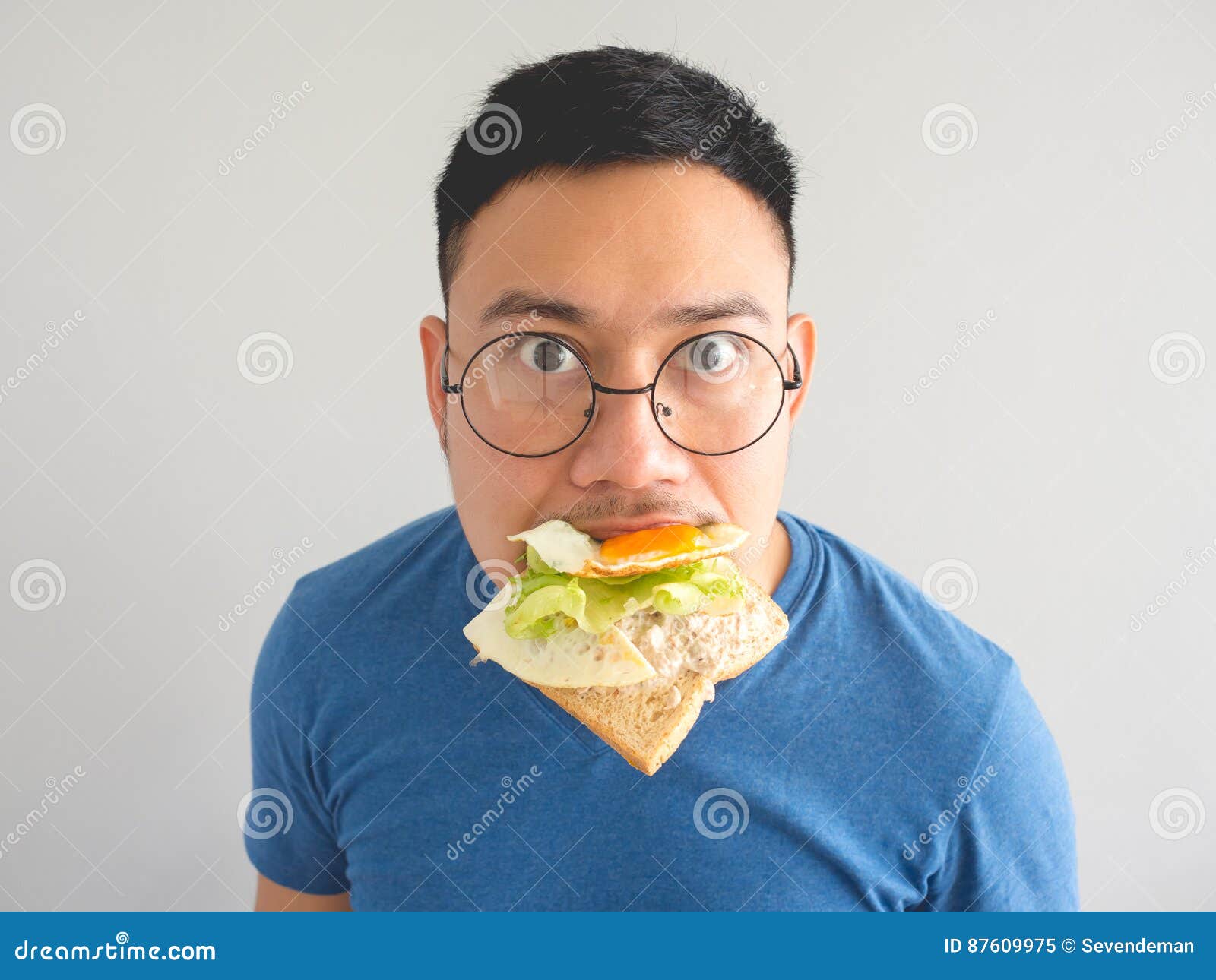 Funny man eat sandwich. stock image. Image of gourmet - 87609975
