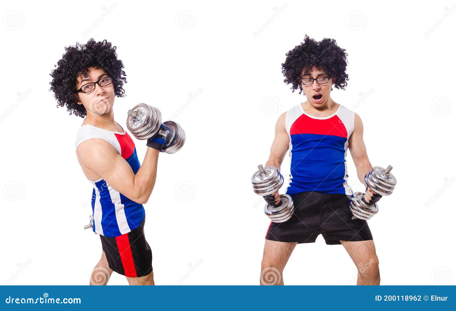 Funny Man Exercising with Dumbbells Stock Photo - Image of fitness ...
