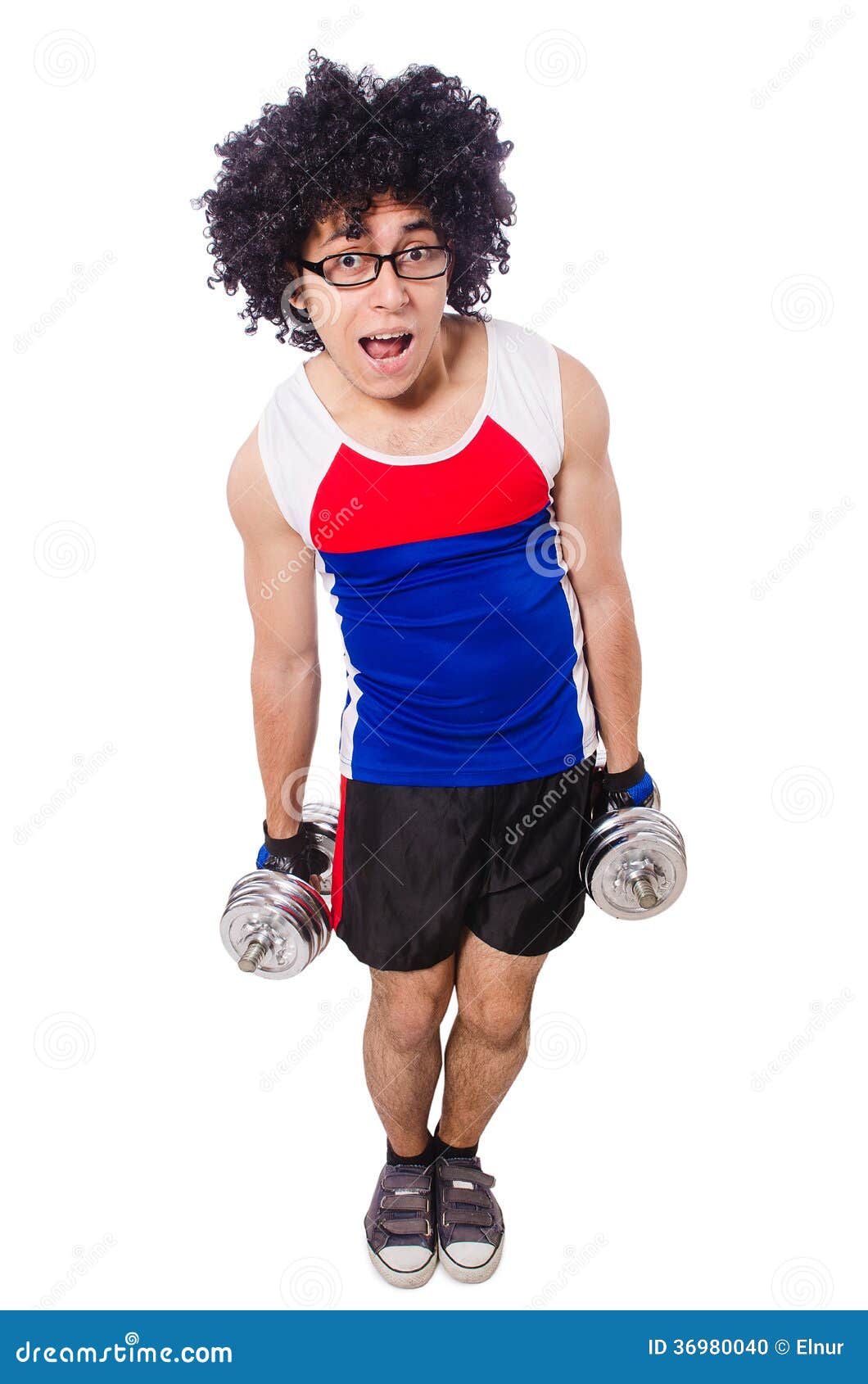Funny man exercising stock photo. Image of dumbbells - 36980040