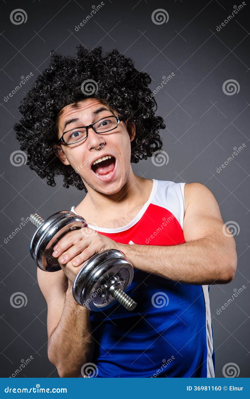 Funny man exercising stock photo. Image of biceps, muscle - 36981160