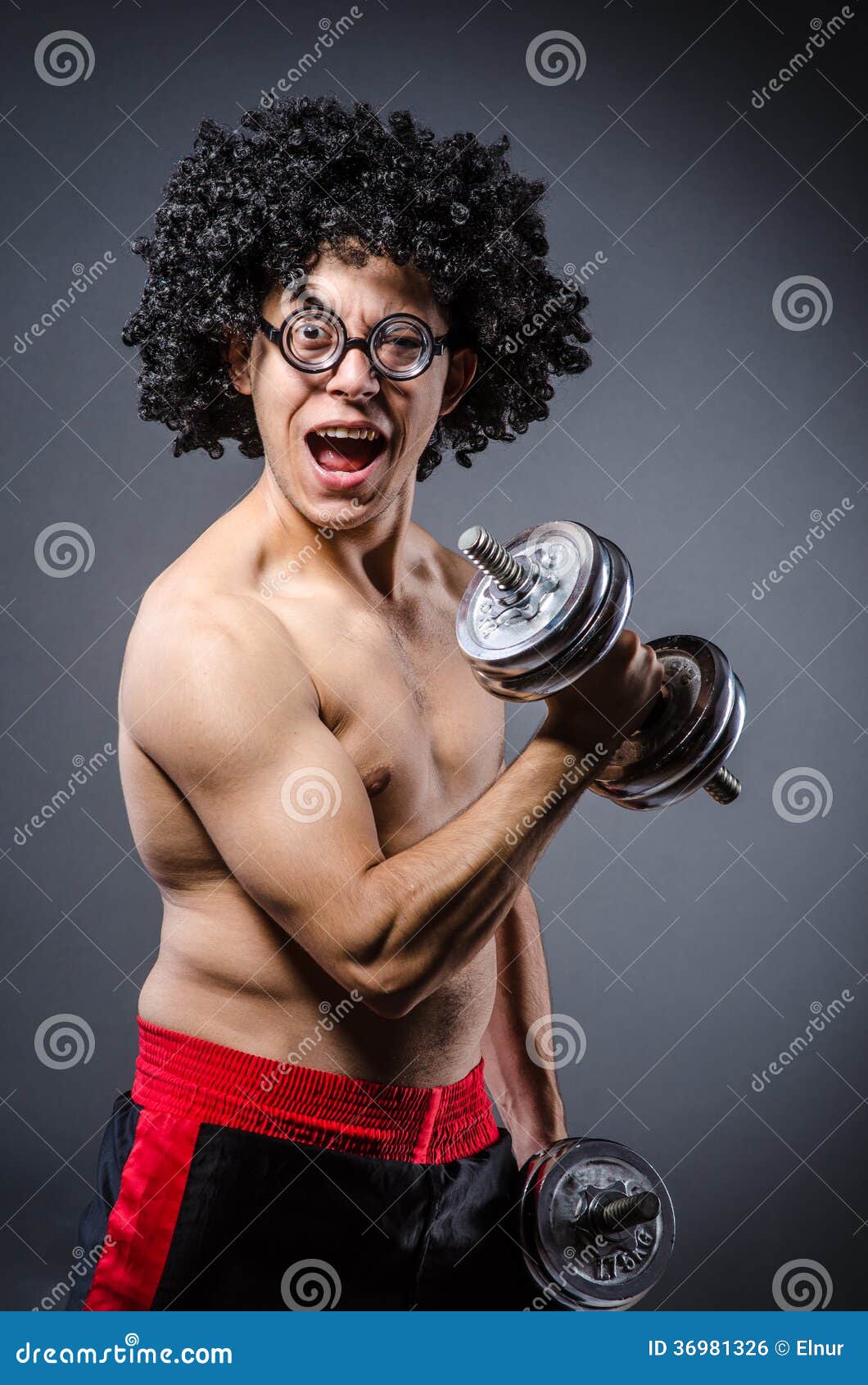 Funny man exercising stock photo. Image of exercise, dumbbells - 36981326