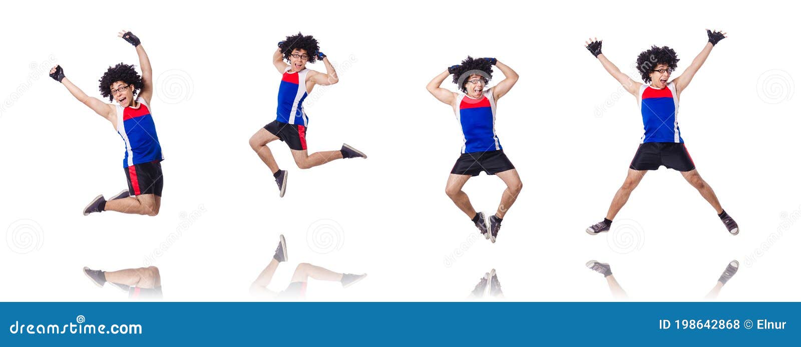 Funny Man Exercising Isolated on White Stock Photo - Image of afro ...