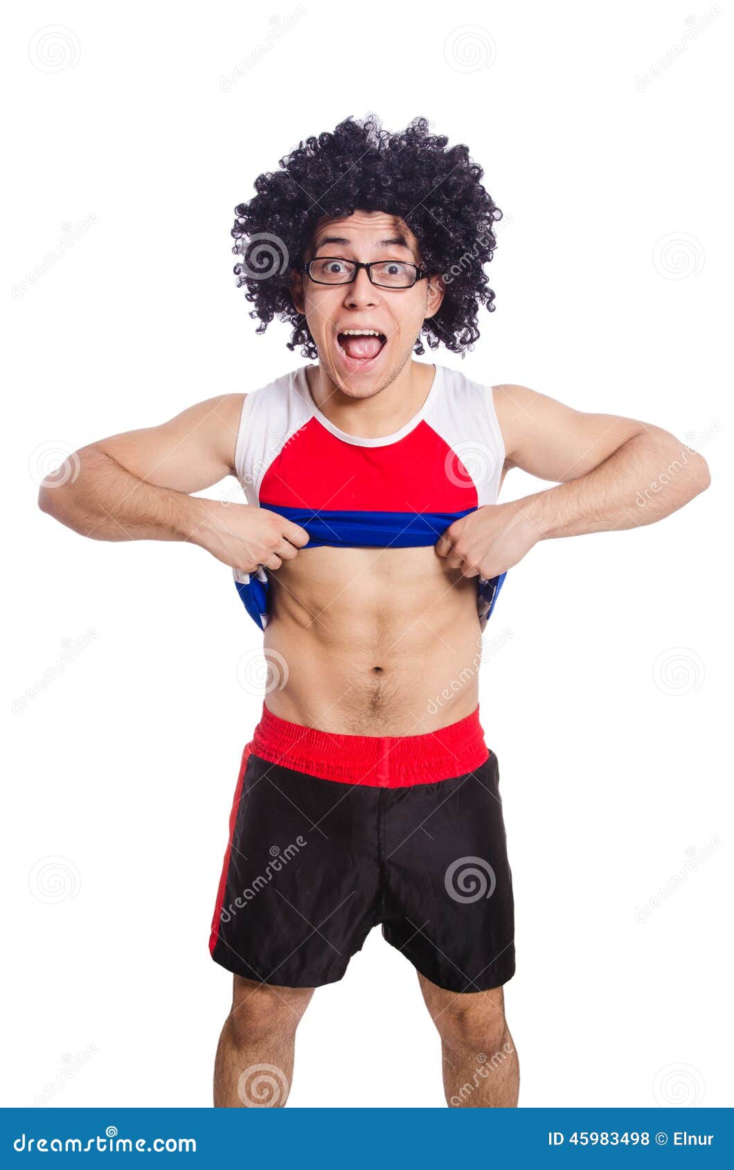 Funny Man Exercising Isolated Stock Photo - Image of exercising, body ...