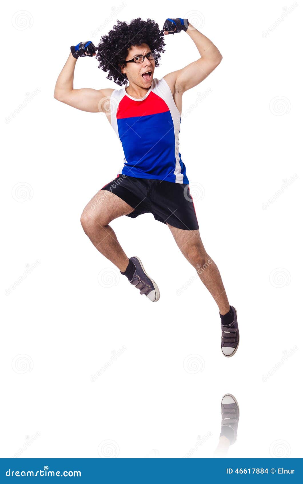 Funny Man Exercising Isolated Stock Photo - Image of humour, health ...