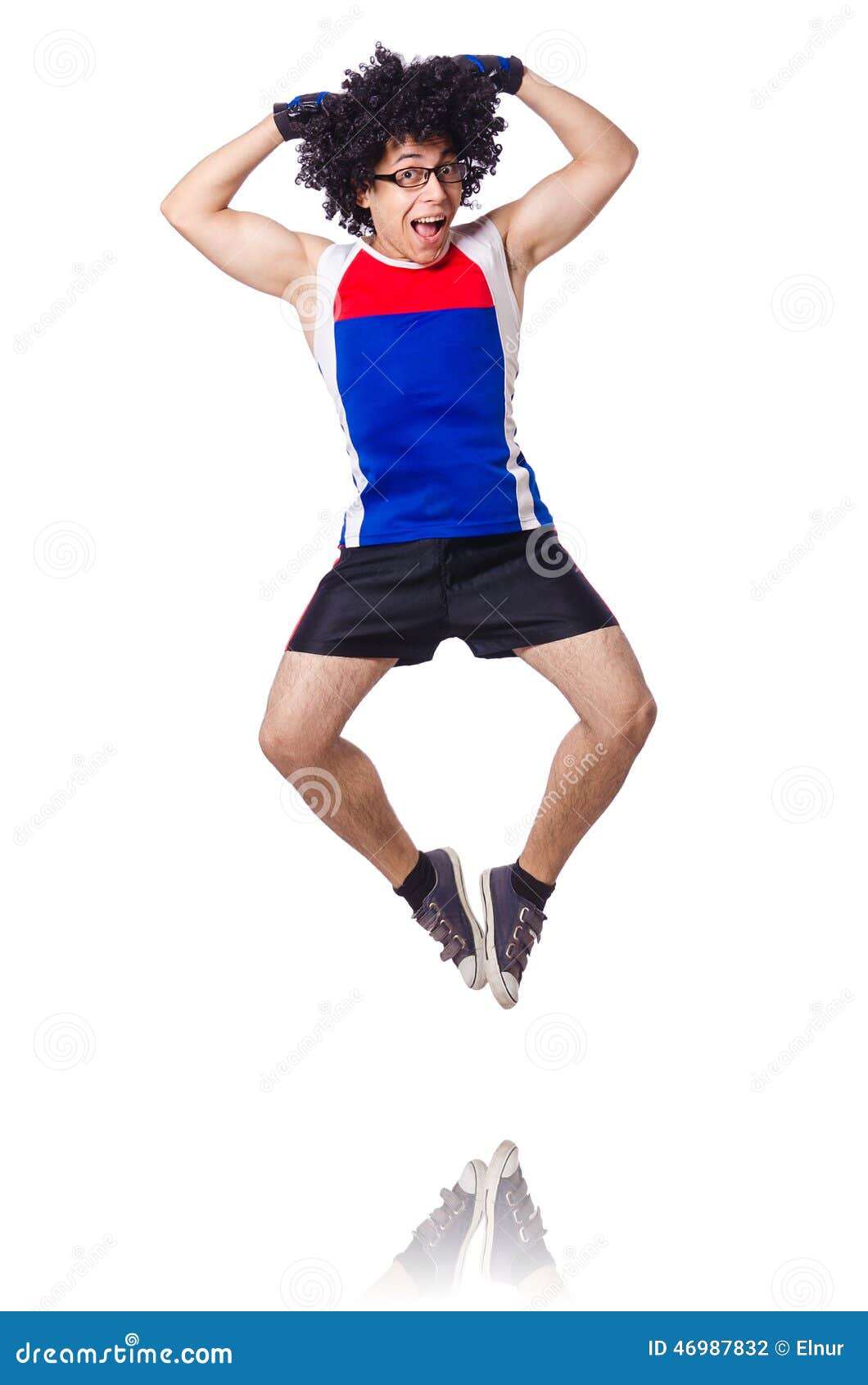 Funny Man Exercising Isolated Stock Photo - Image of humour, leaping ...