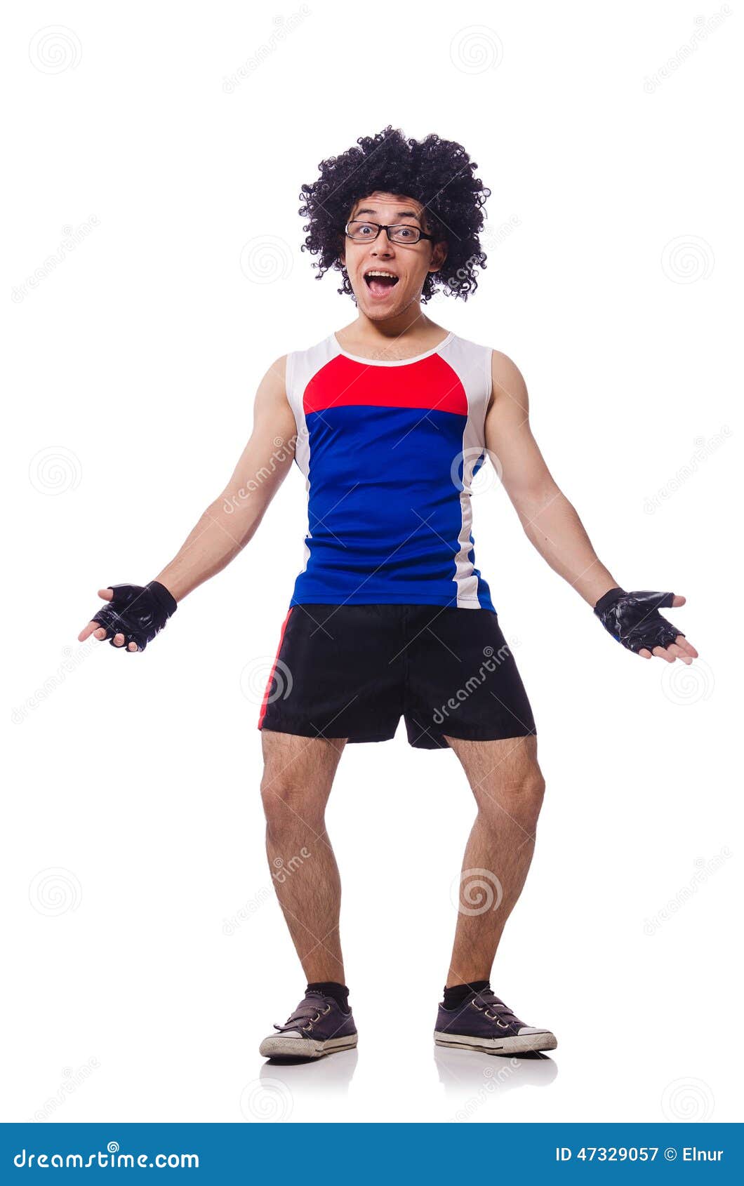 Funny Man Exercising Isolated Stock Image - Image of strong, humour ...
