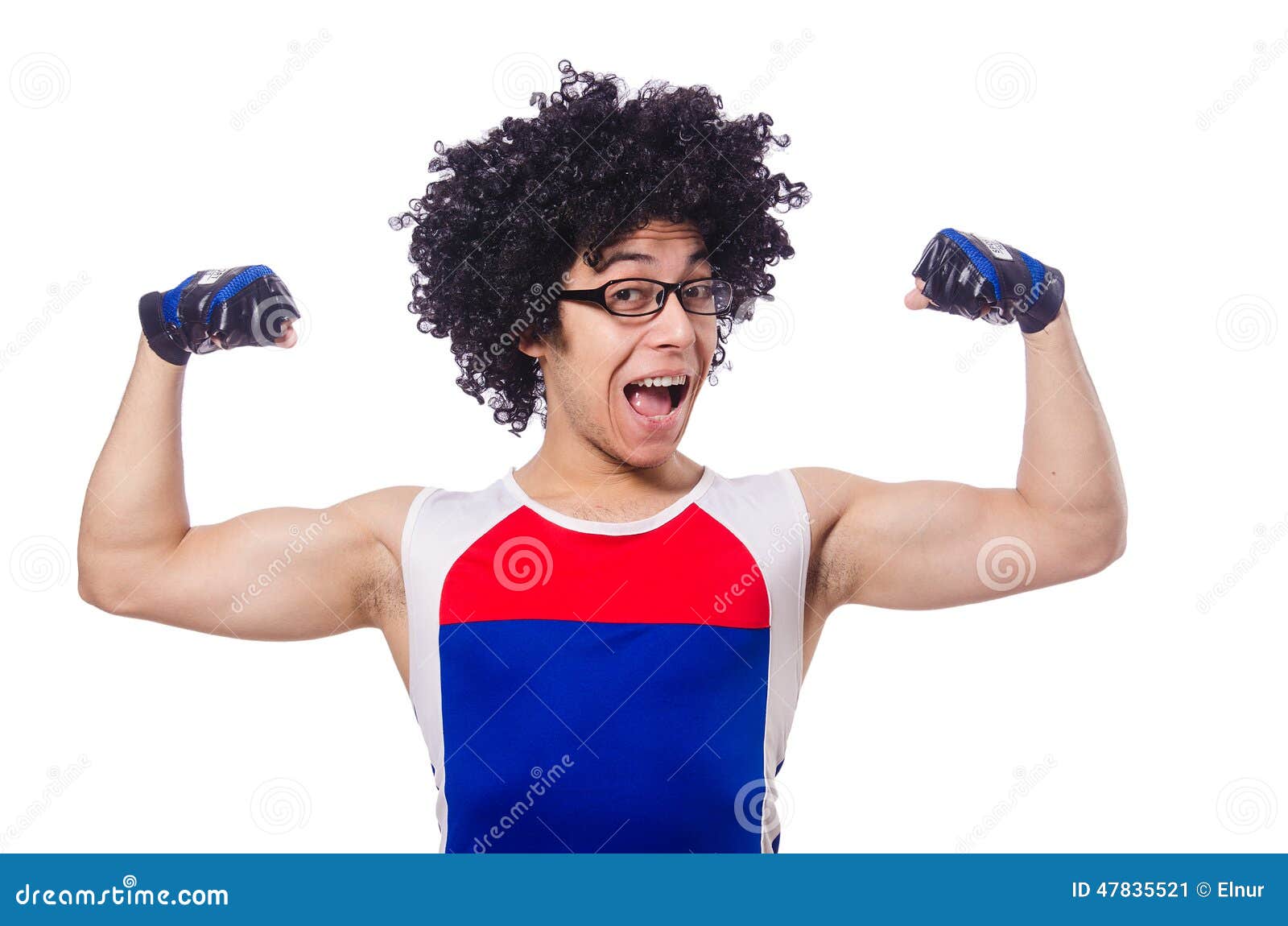 Funny Man Exercising Isolated Stock Image - Image of humor, muscle ...