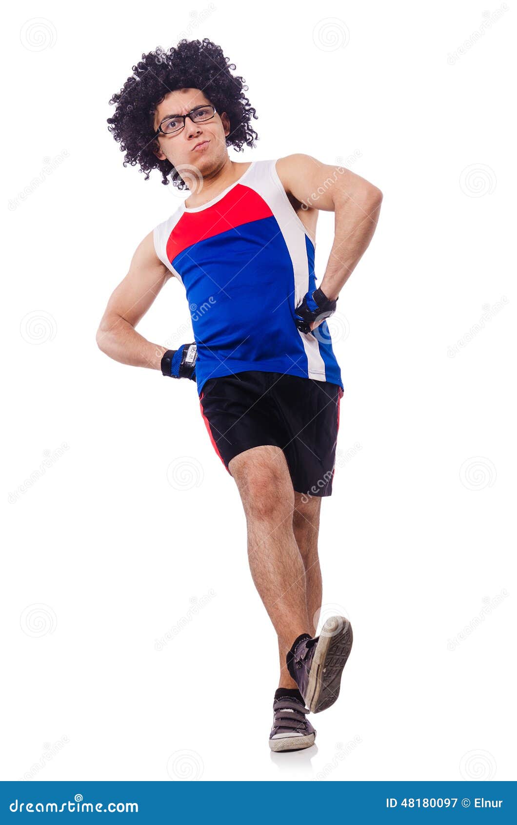 Funny Man Exercising Isolated Stock Image - Image of male, sport: 48180097
