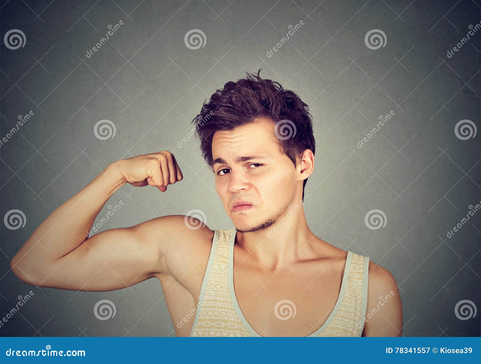 Funny man flexing biceps stock image. Image of looking - 78341557