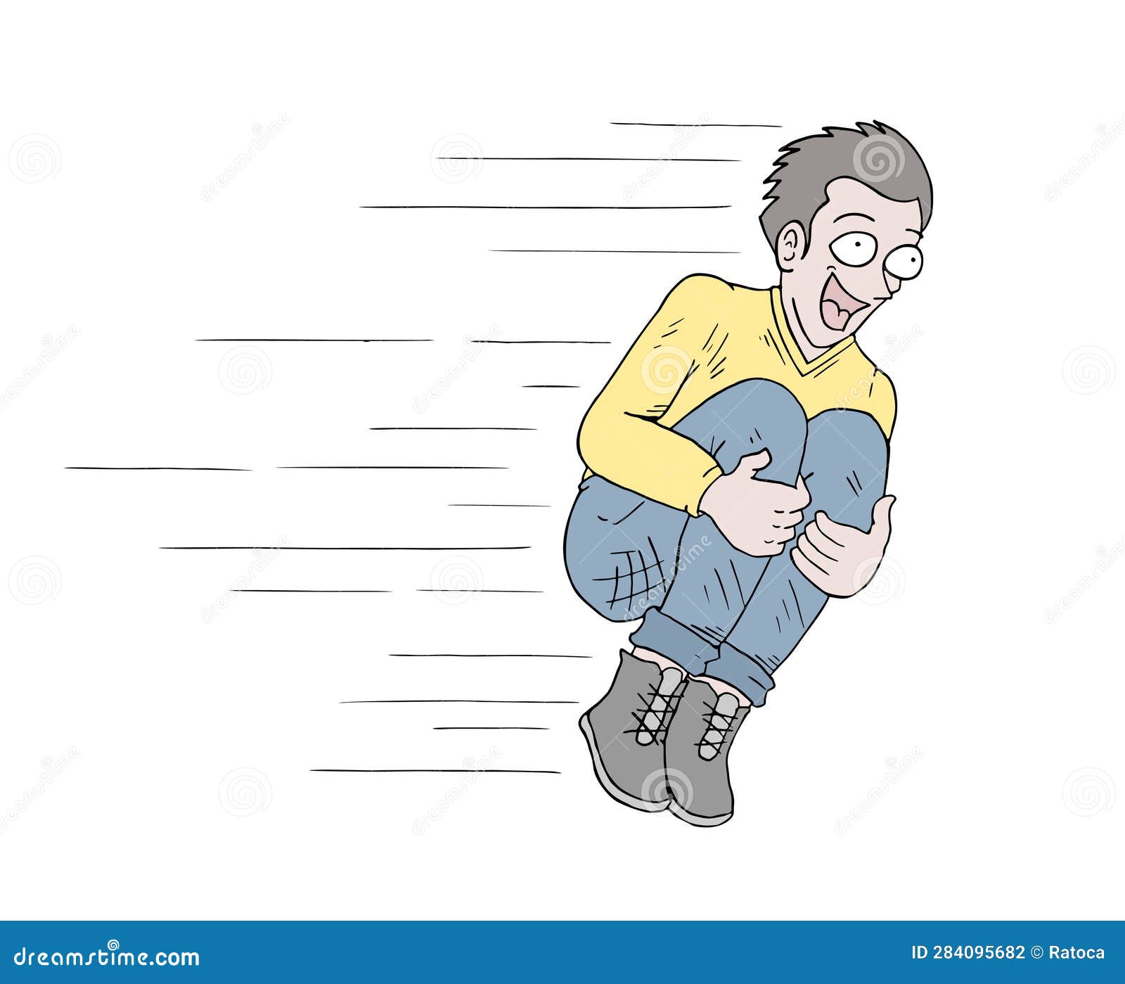 Funny man flying draw stock vector. Illustration of ladder - 284095682