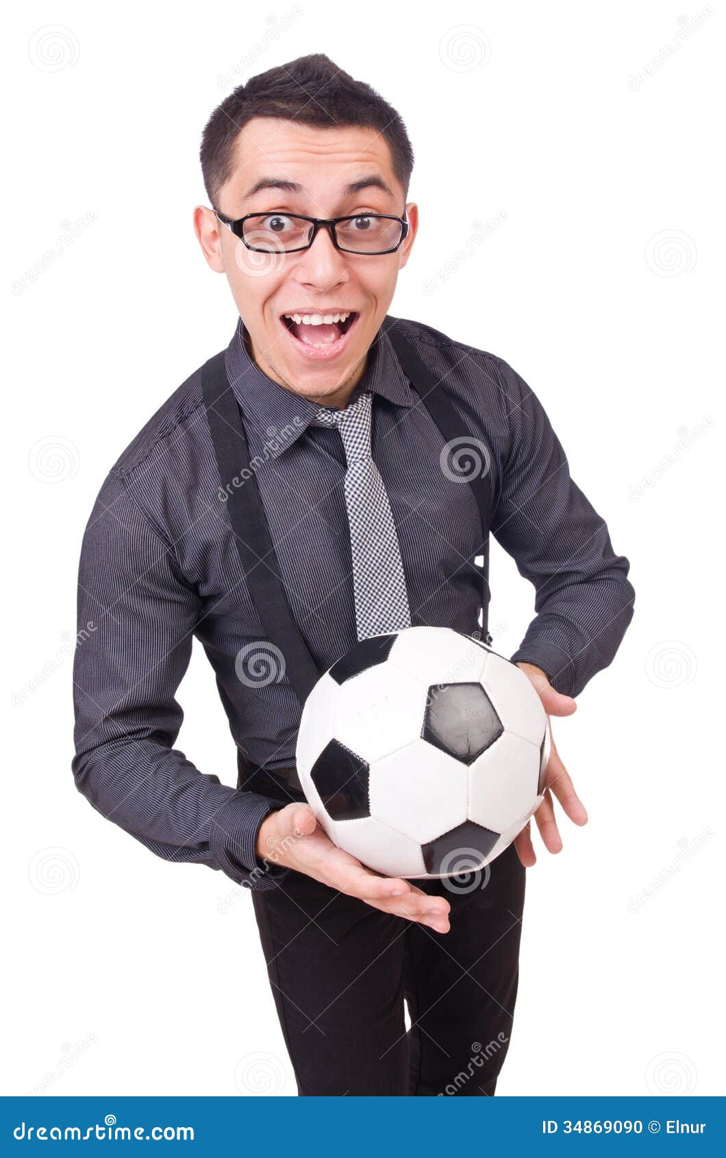 Funny man with football stock photo. Image of male, active - 34869090