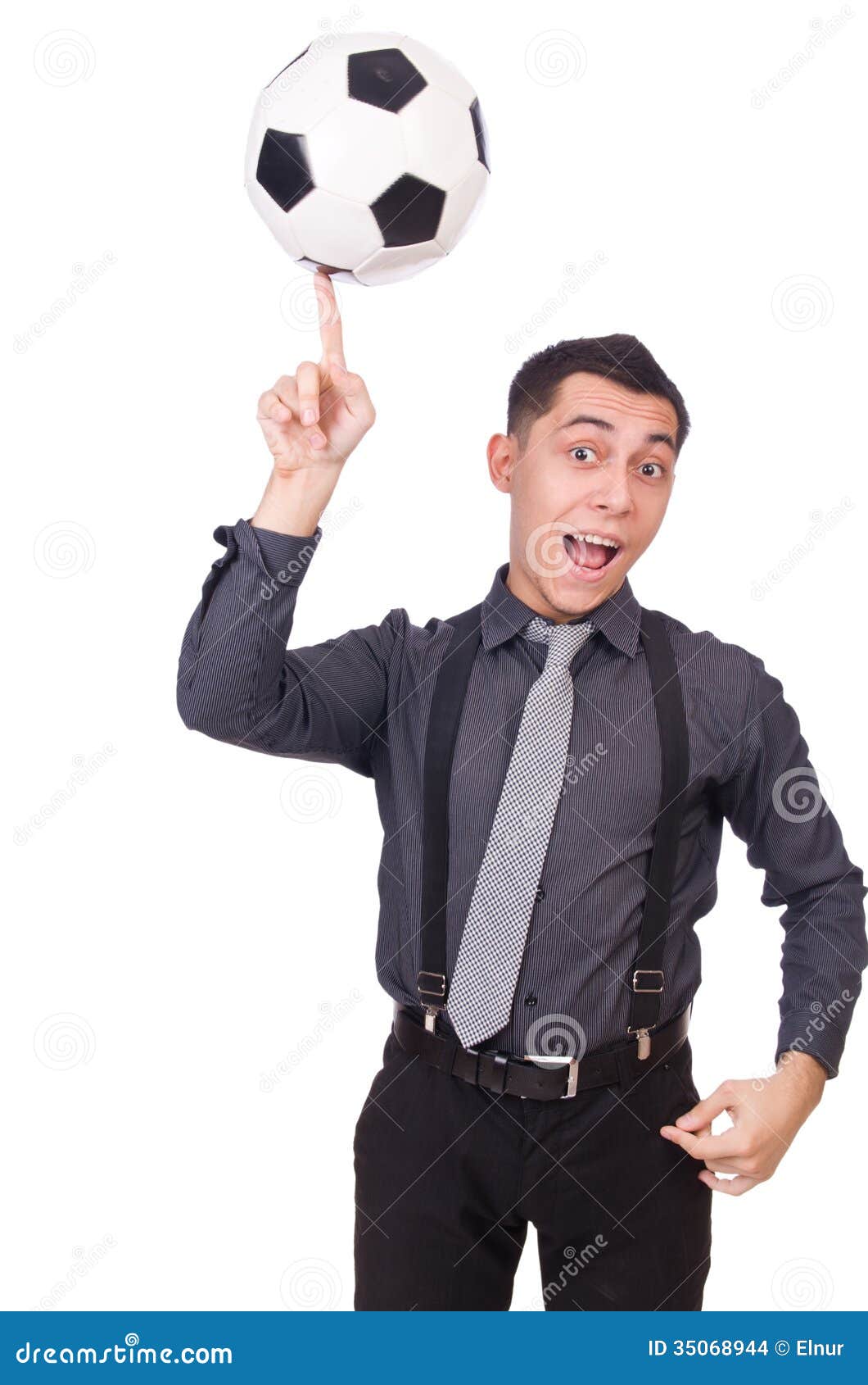 Funny man with football stock photo. Image of active - 35068944