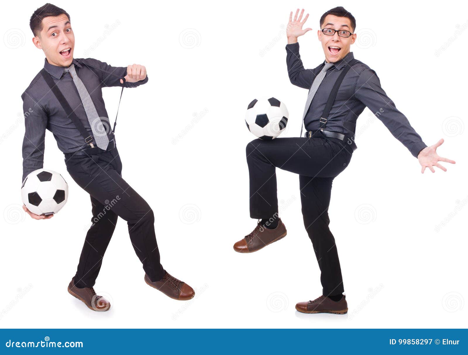 The Funny Man with Football Isolated on White Stock Image - Image of ...