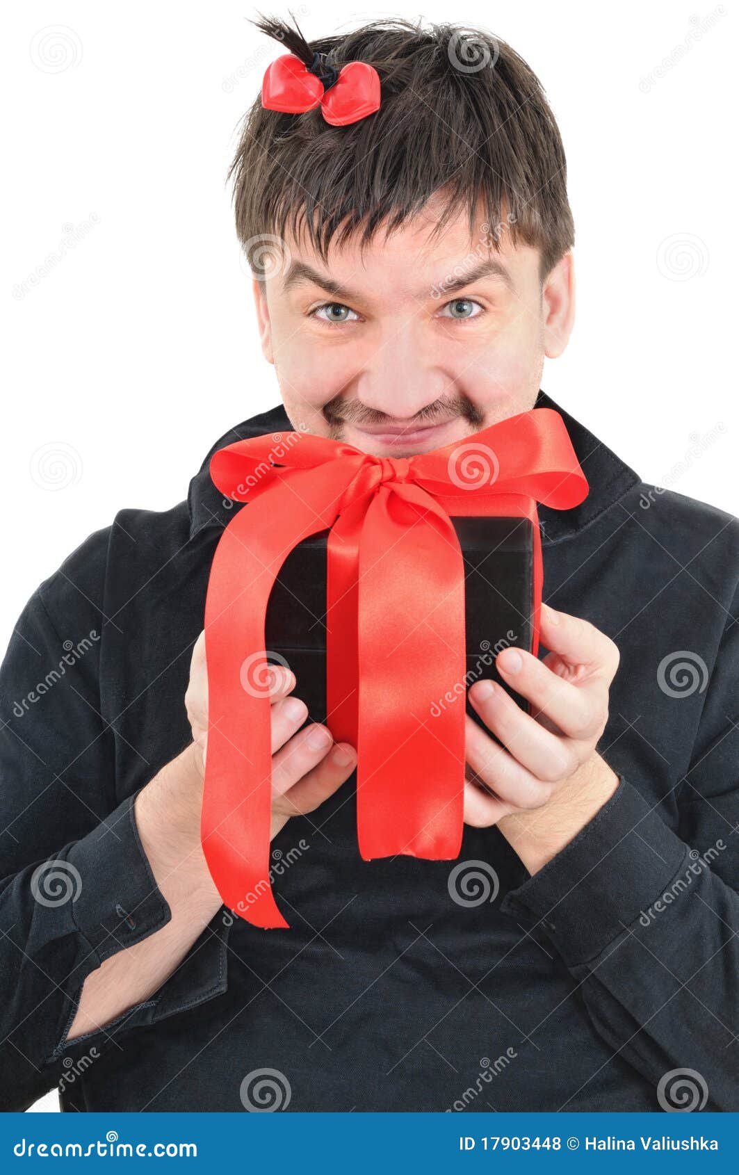 Funny Man with Gift in Hands Stock Photo - Image of laughable ...