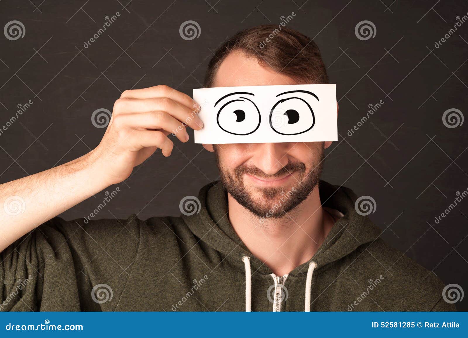 Funny Man Looking with Hand Drawn Paper Eyes Stock Image - Image of ...