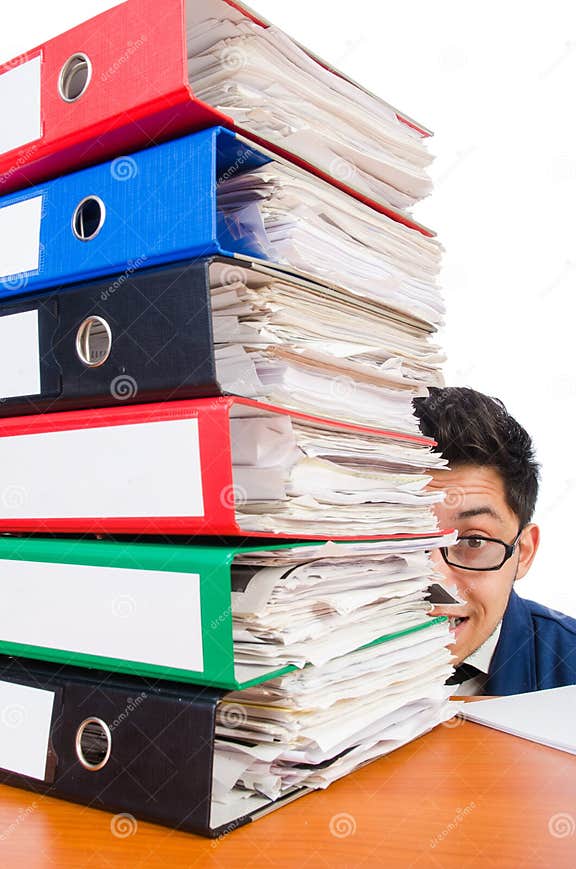 Funny Man with Lots of Folders Stock Photo - Image of frustration ...