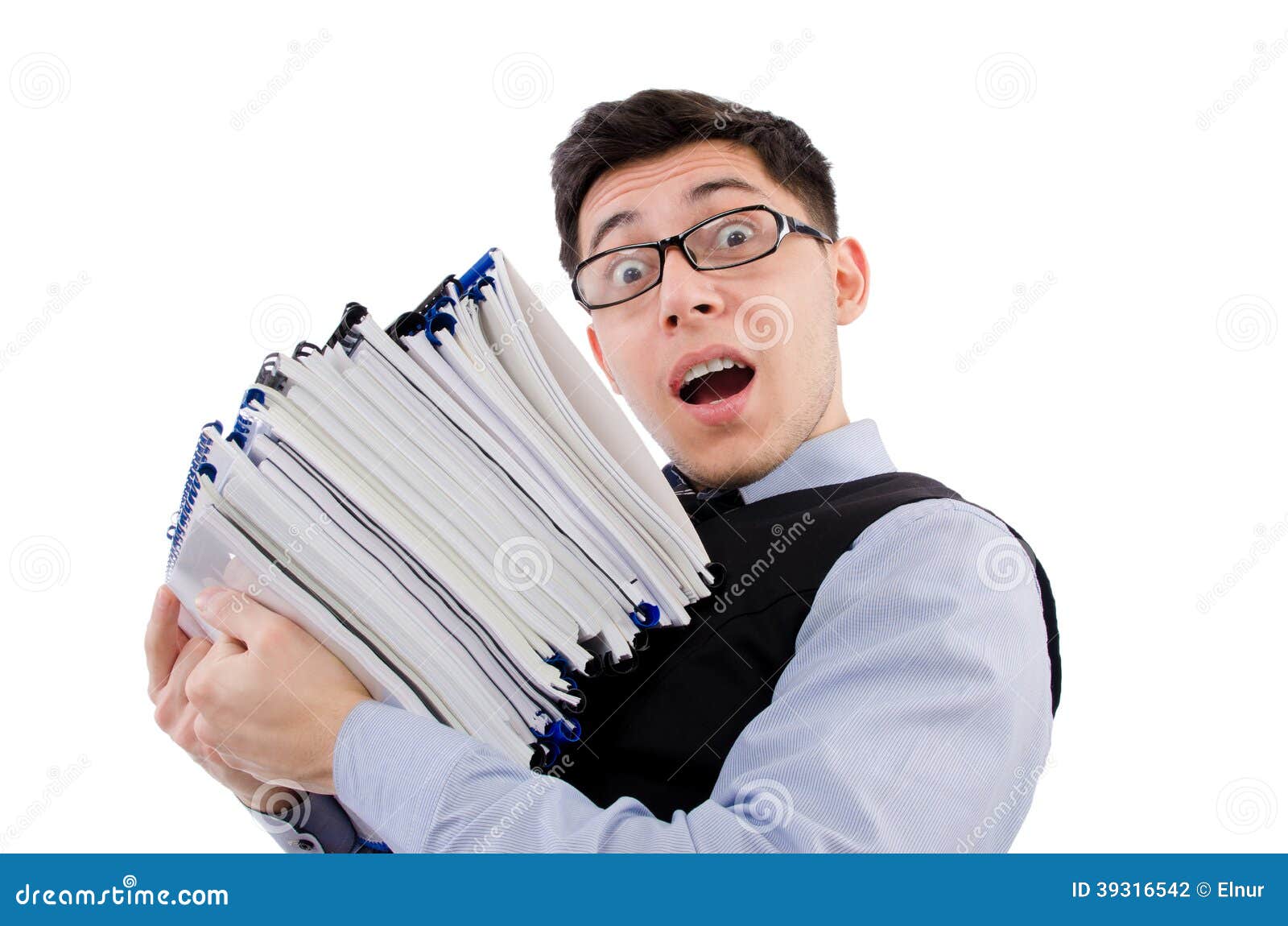 Funny Man with Lots of Folders Stock Photo - Image of employee, manager ...