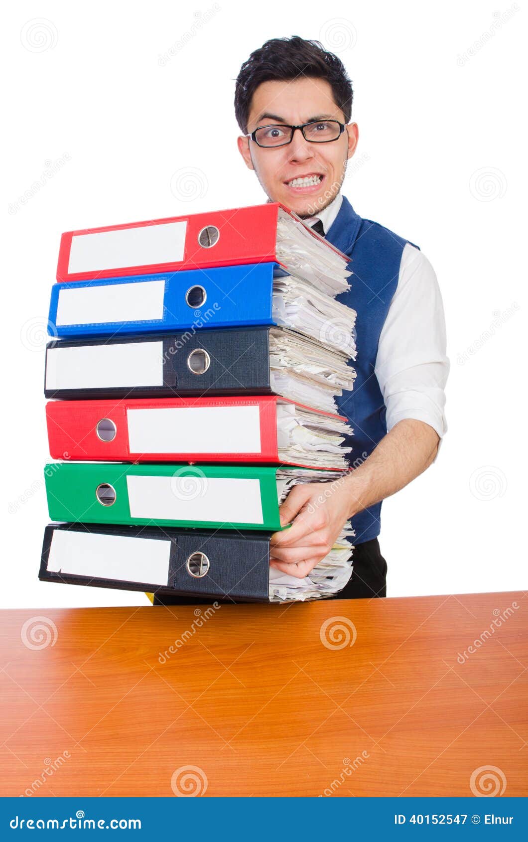 Funny Man with Lots of Folders Stock Image - Image of holding, files ...