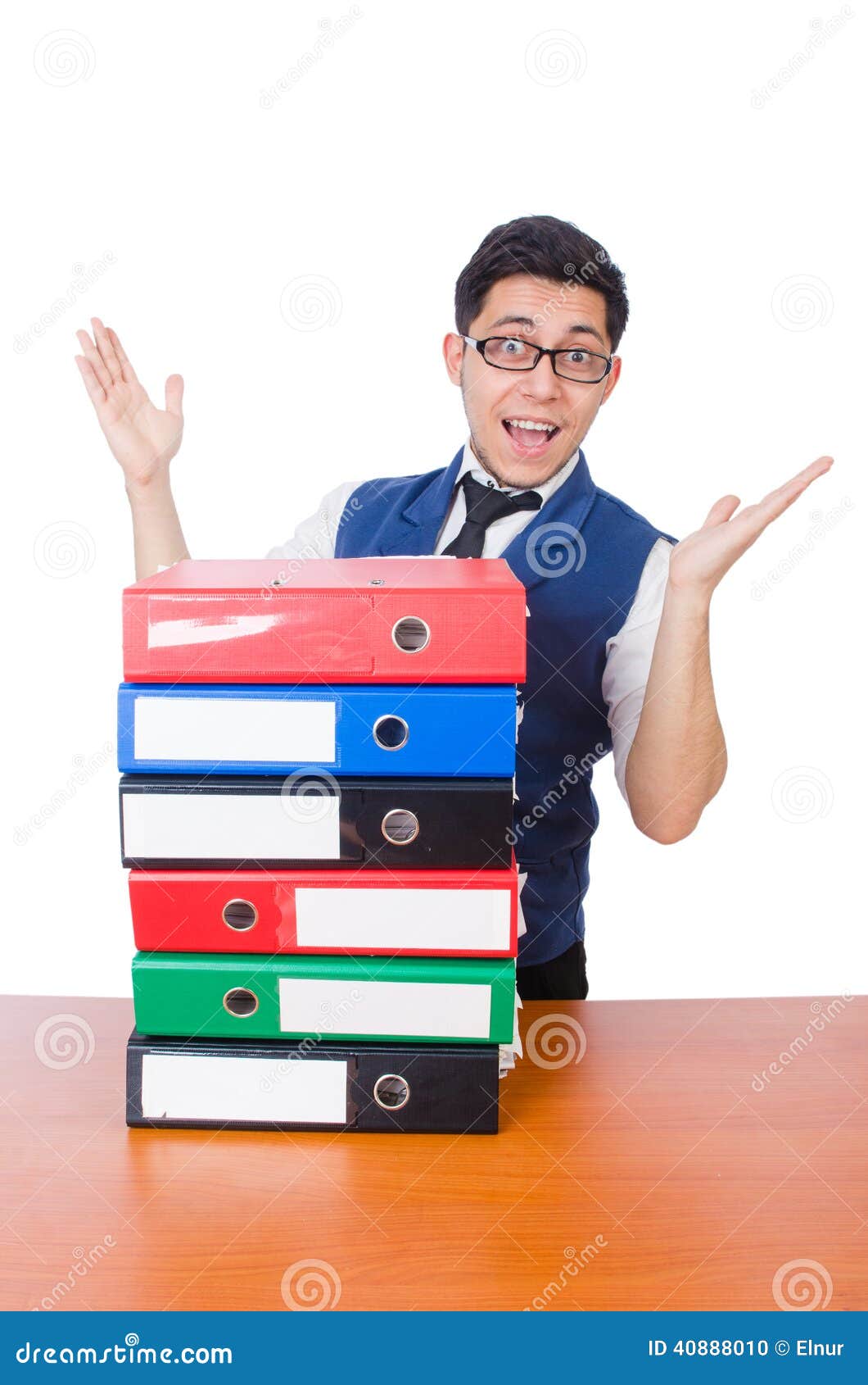 Funny Man with Lots of Folders Stock Photo - Image of files, clutter ...