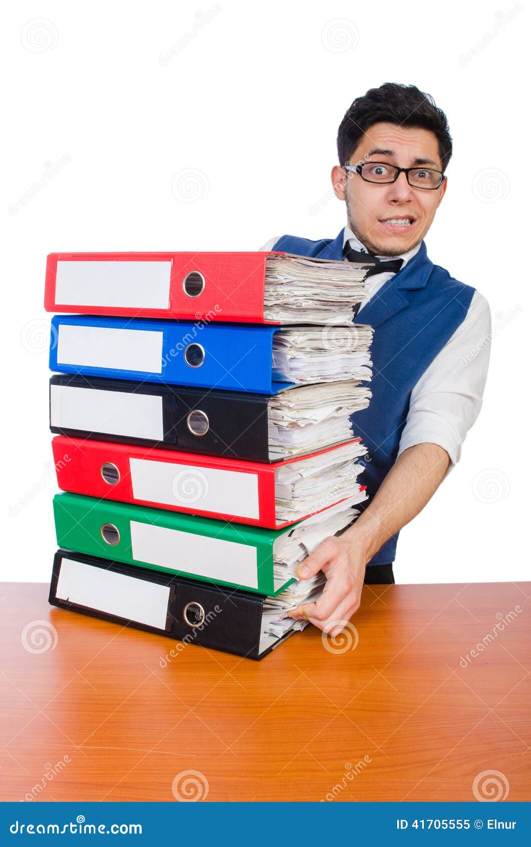 Funny Man with Lots of Folders Stock Image - Image of company ...