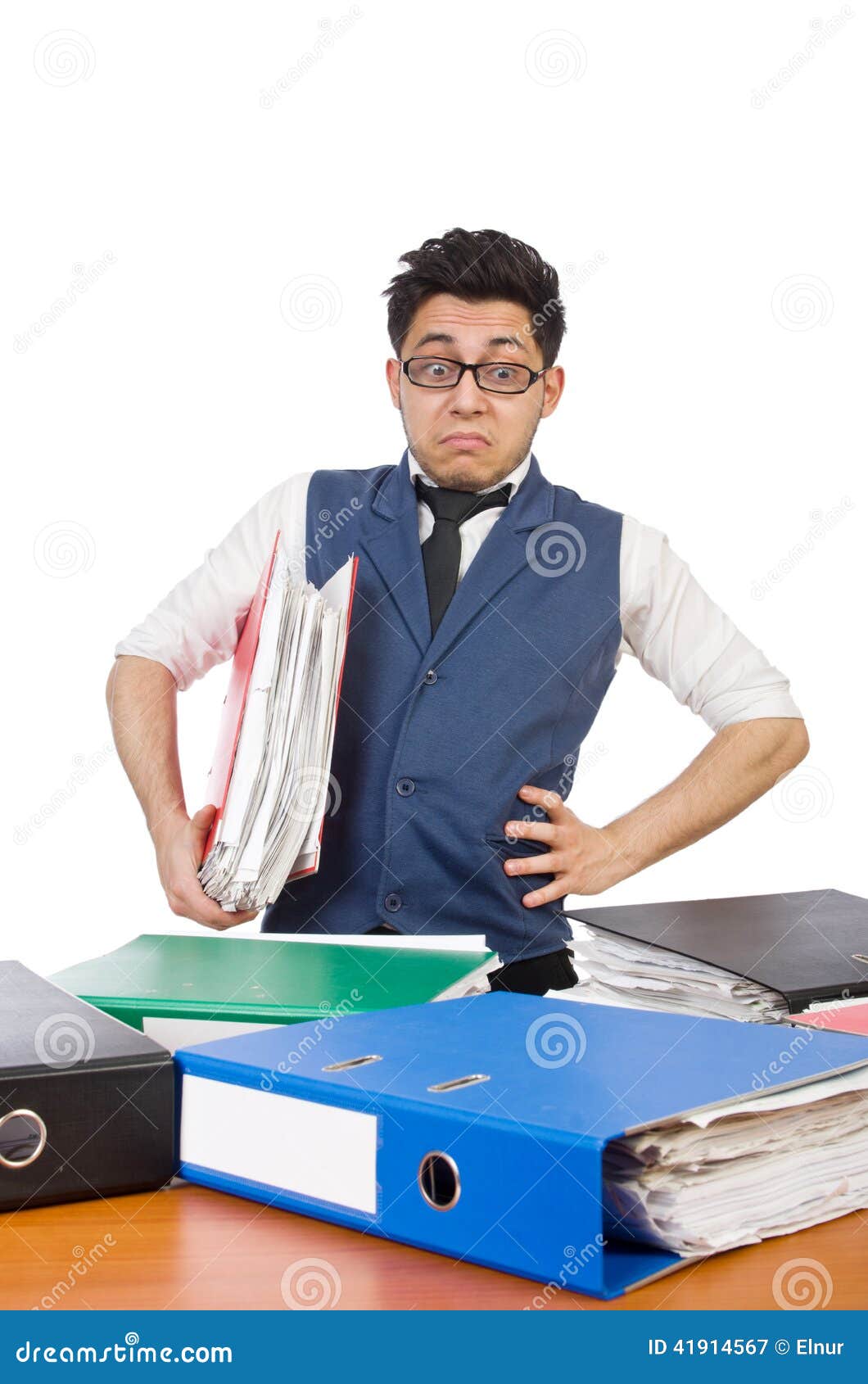 Funny Man with Lots of Folders Stock Image - Image of mess, career ...