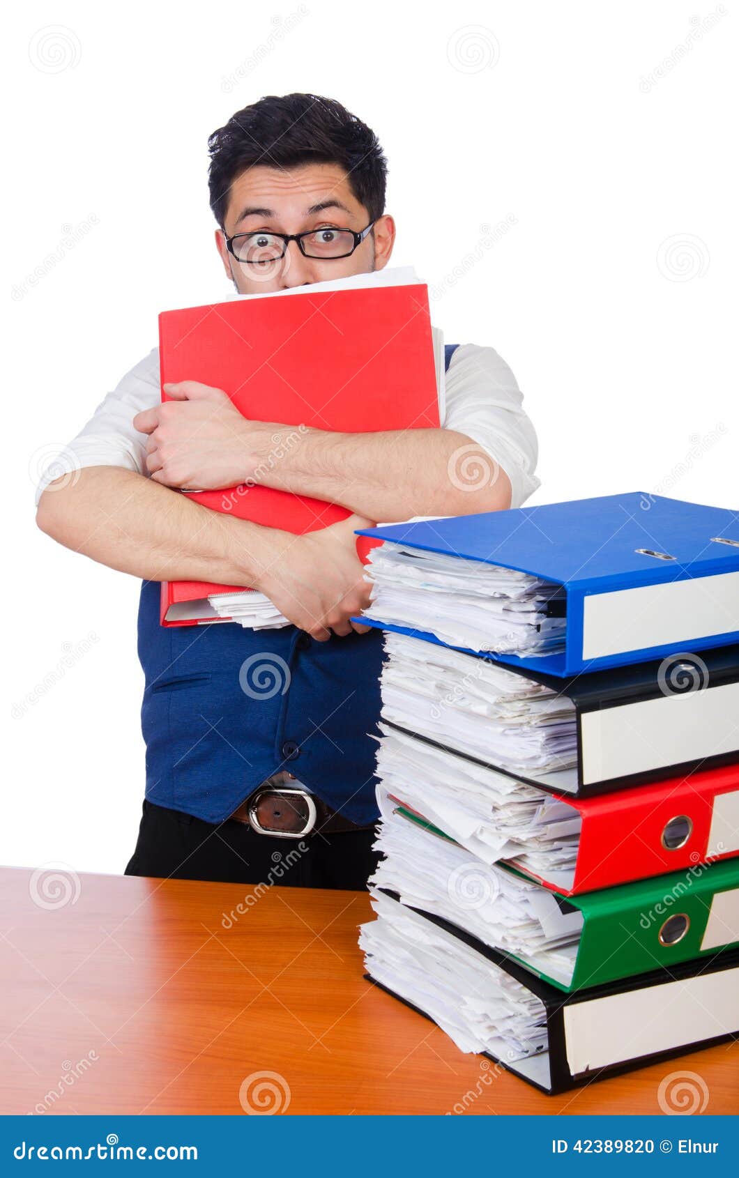 Funny Man with Lots of Folders Stock Photo - Image of humor, nerd: 42389820