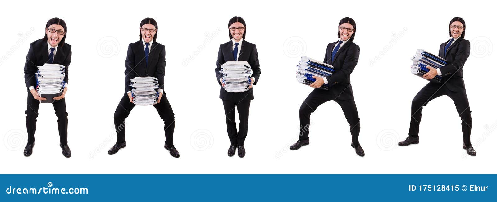 Funny Man with Lots of Papers on White Stock Image - Image of montage ...