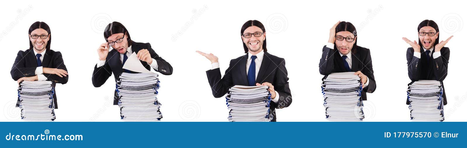 Funny Man with Lots of Papers on White Stock Photo - Image of holding ...