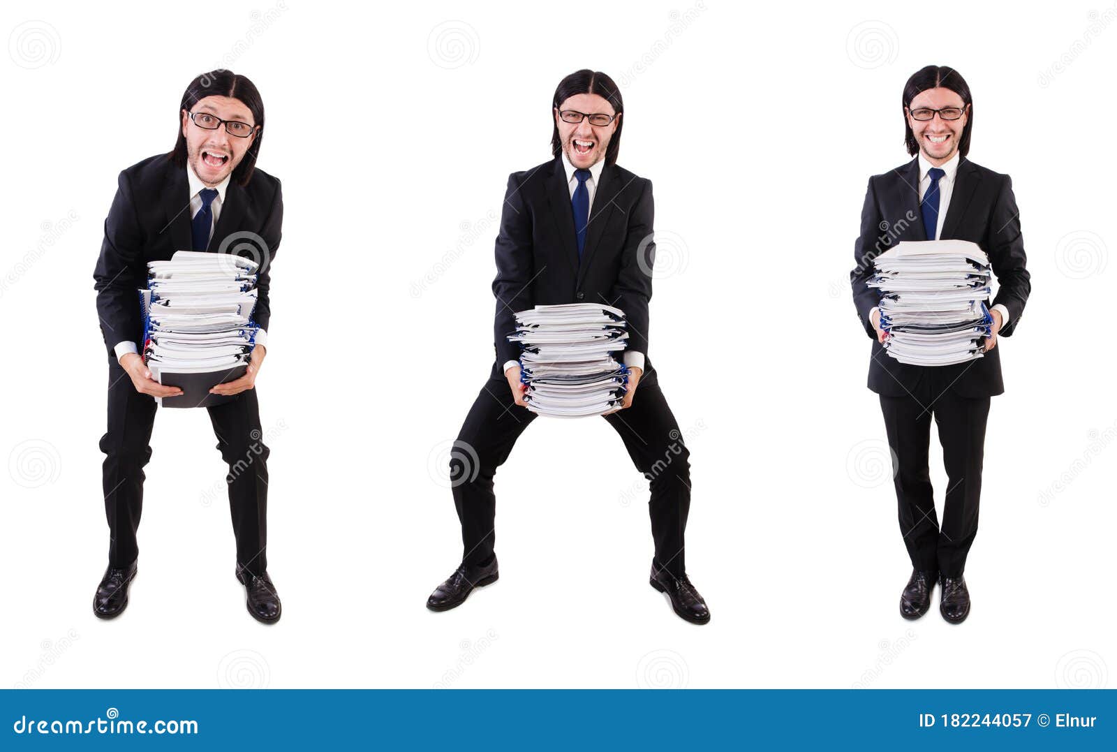 Funny Man with Lots of Papers on White Stock Image - Image of office ...