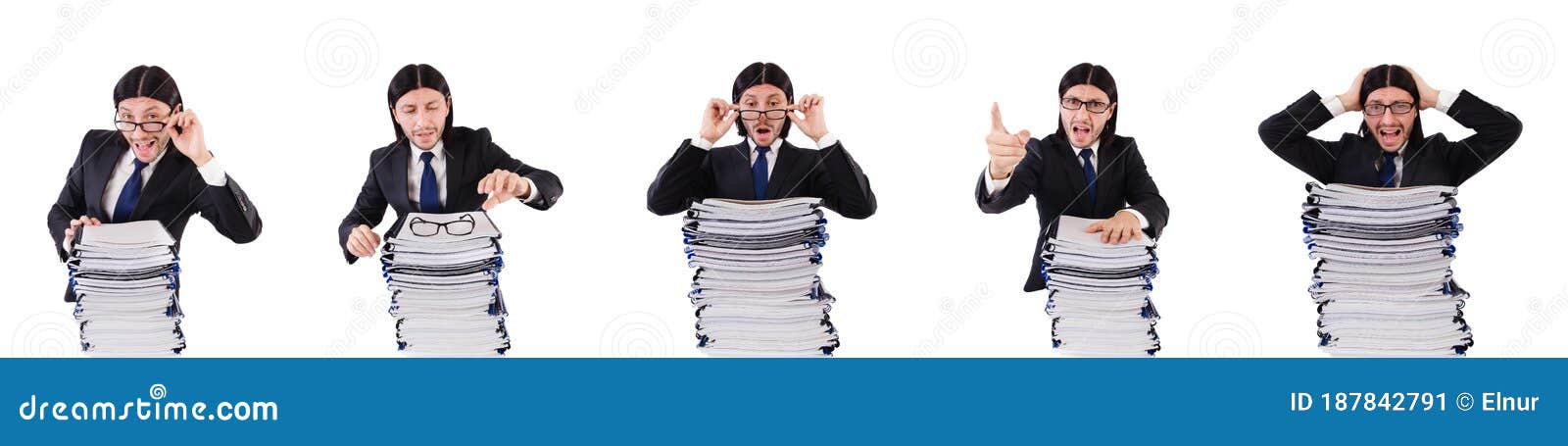 Funny Man with Lots of Papers on White Stock Image - Image of humor ...