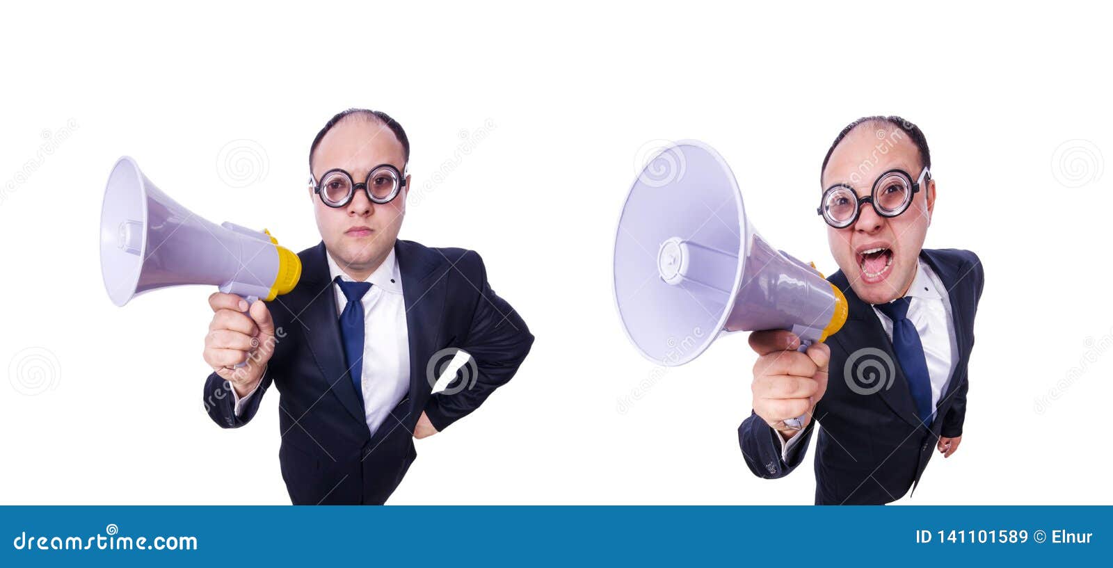 The Funny Man with Loudspeaker on White Stock Image - Image of employee ...