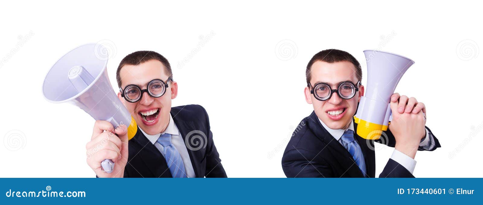 Funny Man with Loudspeaker on White Stock Image - Image of composite ...