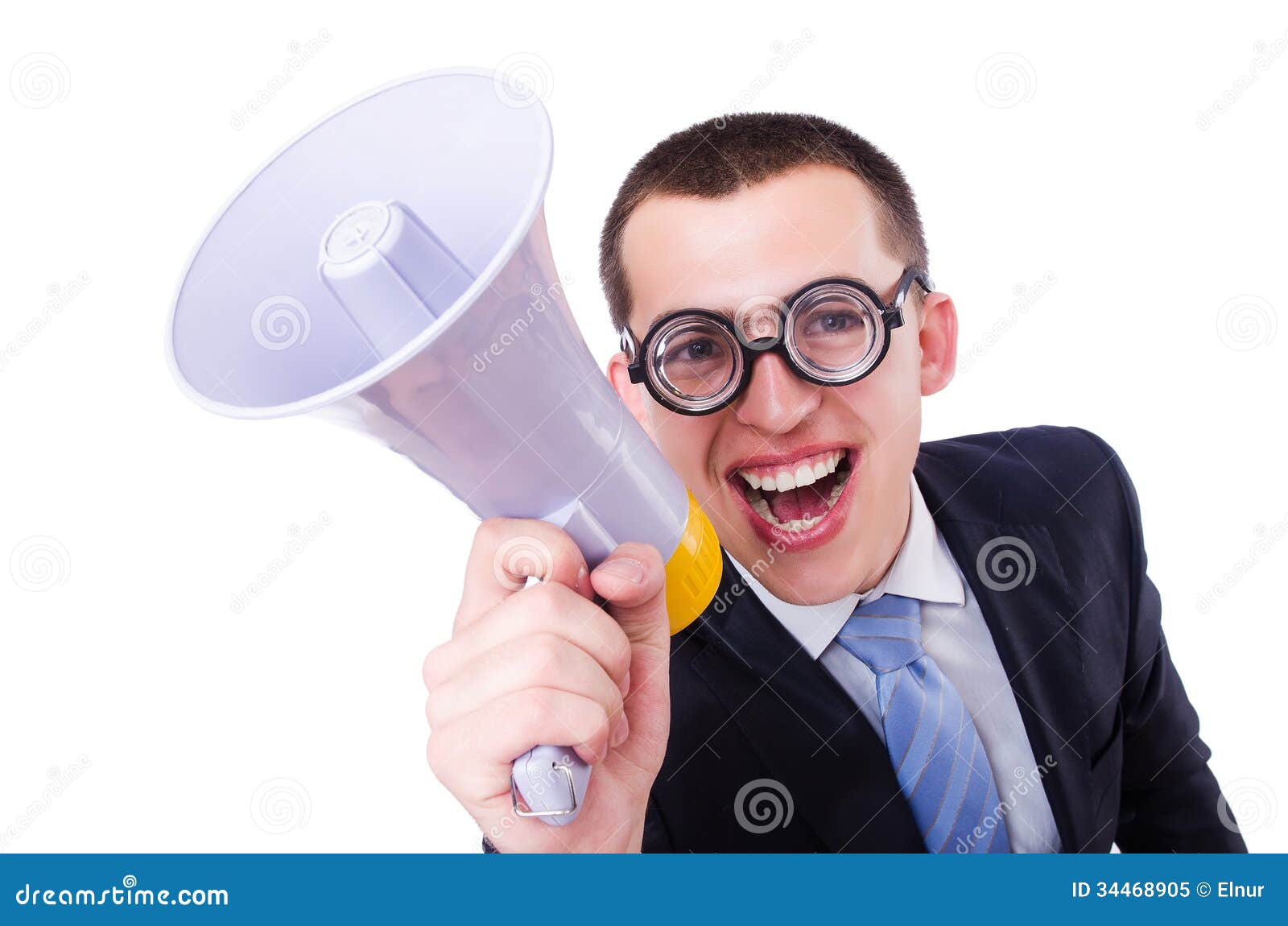 Funny man with loudspeaker stock image. Image of business - 34468905