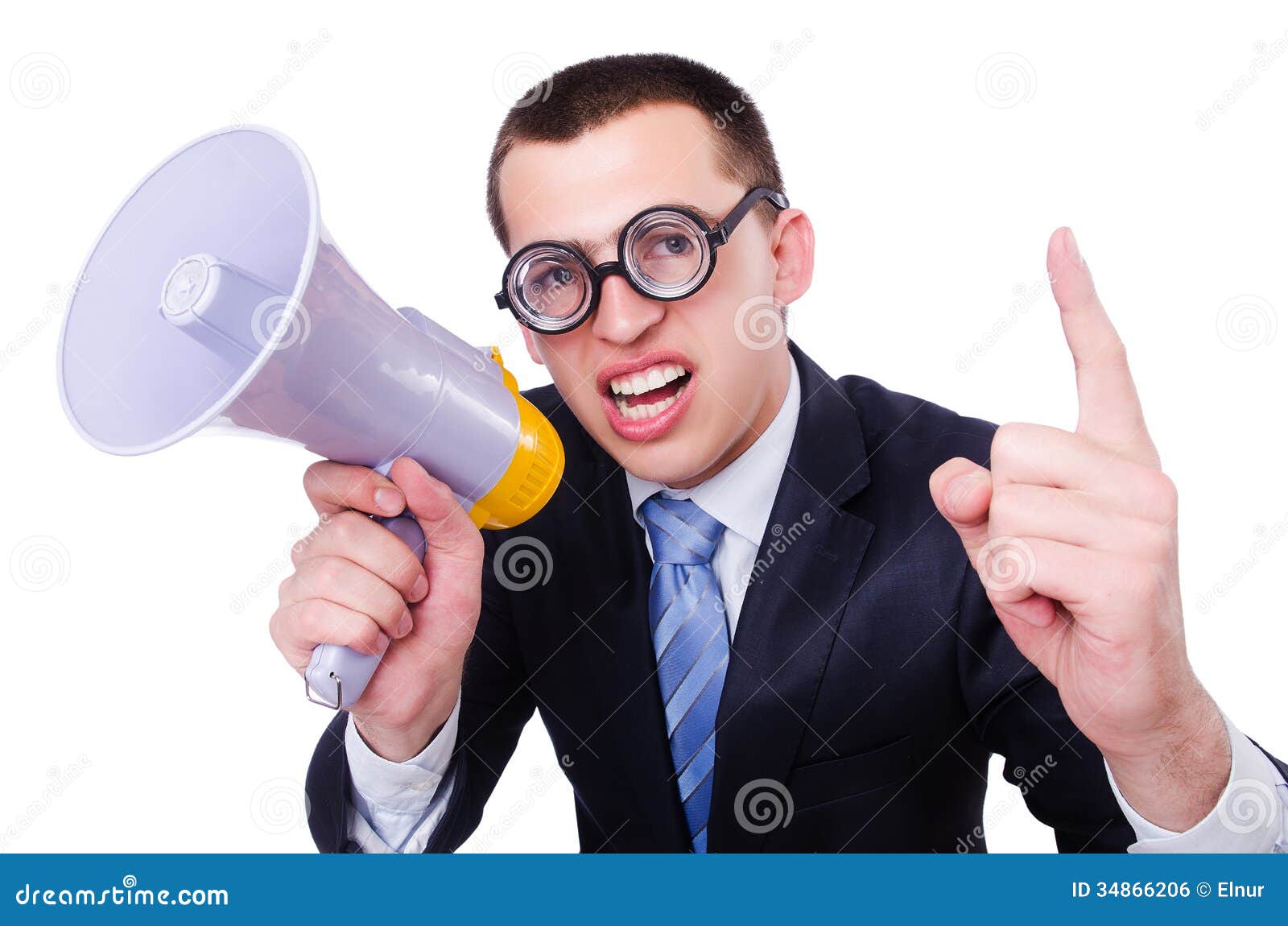 Funny man with loudspeaker stock photo. Image of adult - 34866206