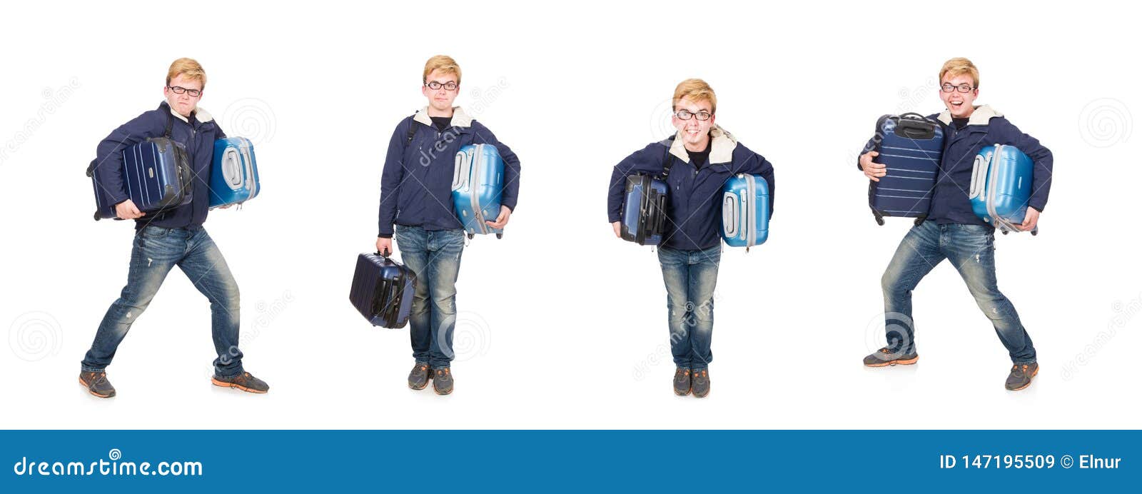 The Funny Man with Luggage on White Stock Image - Image of collection ...