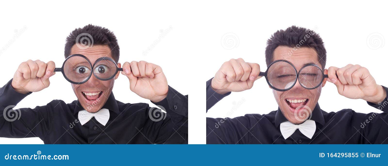 Funny Man with Magnifying Glass Stock Image - Image of glass, humor ...