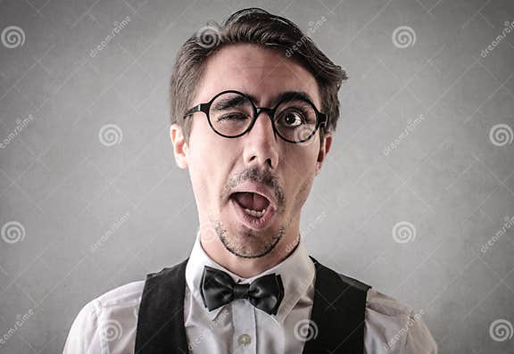 Funny man making jokes stock photo. Image of nerd, businessman - 46728968
