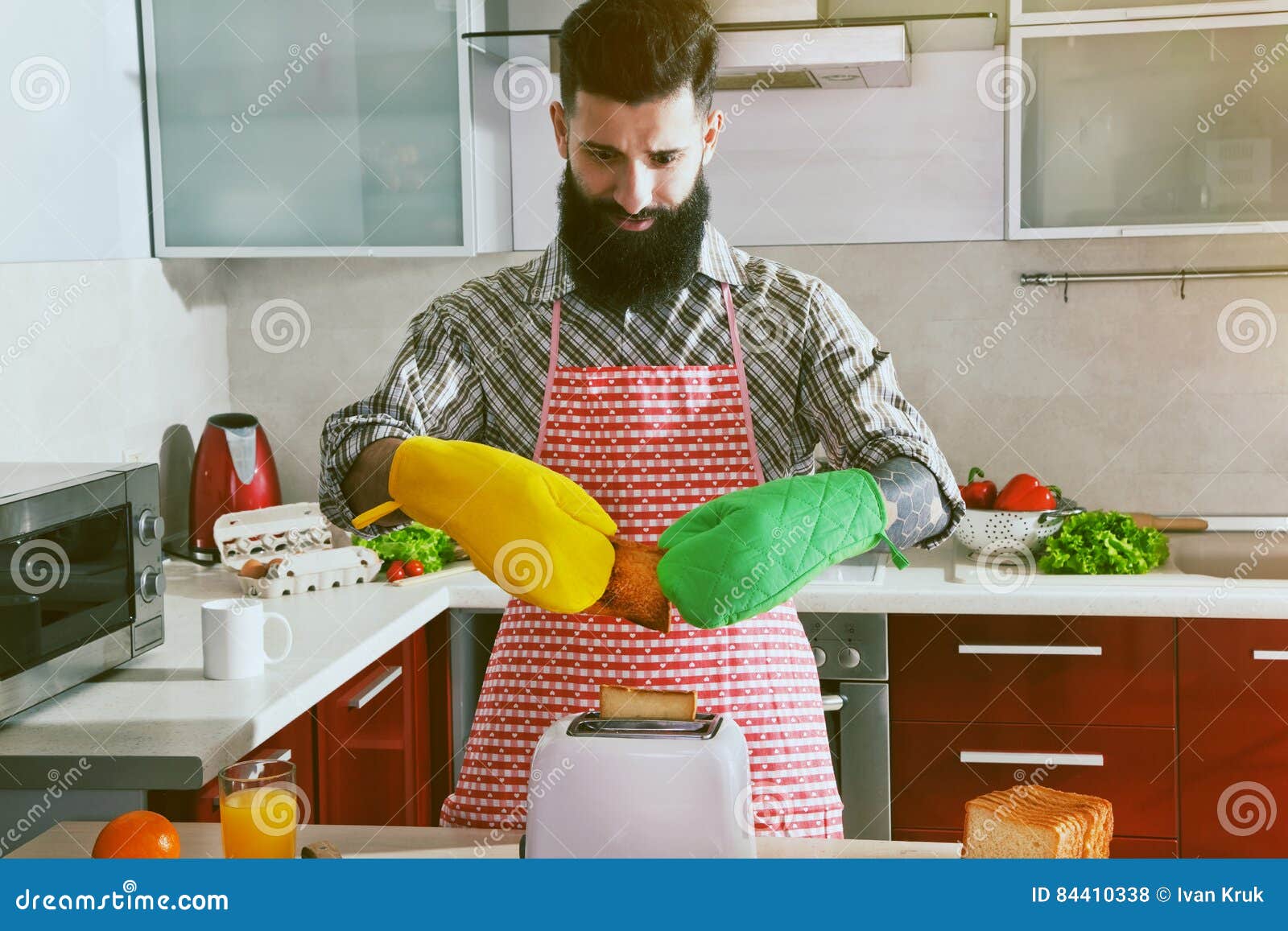 Funny Man Making Toasts for Morning Breakfast Stock Photo - Image of ...