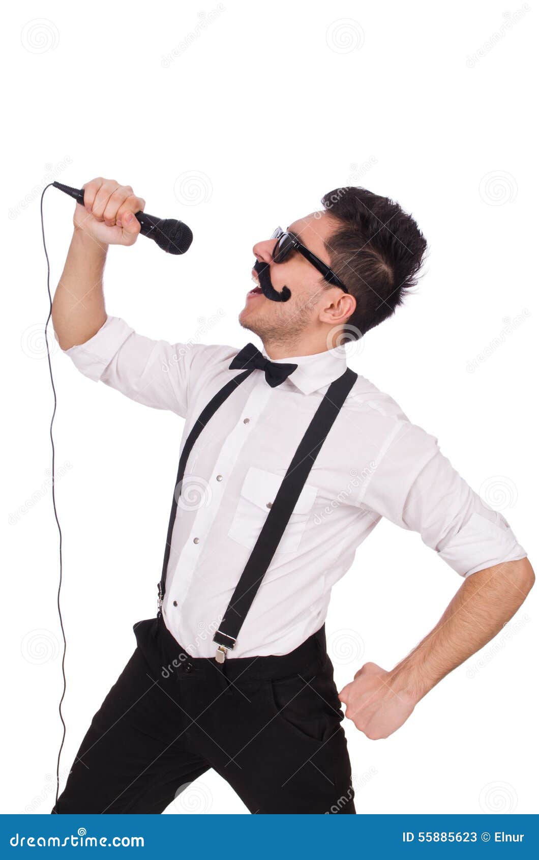 Funny Man with Mic Isolated on White Stock Image - Image of serenade ...