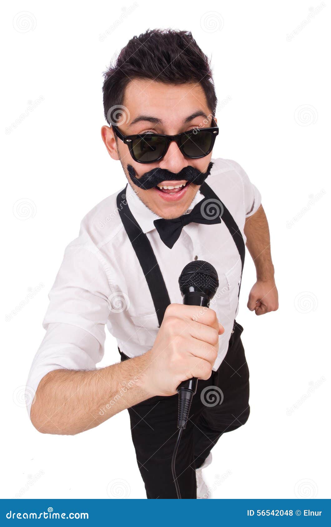 Funny Man with Mic Isolated on the White Stock Photo - Image of retro ...