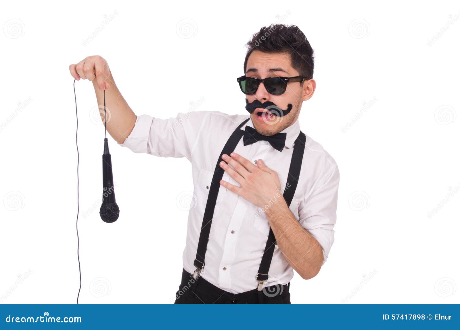 Funny Man with Mic Isolated on the White Stock Photo - Image of latin ...