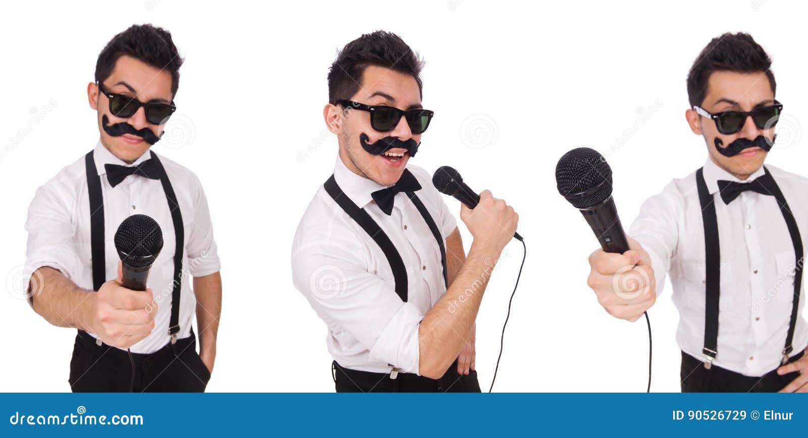 The Funny Man with Mic Isolated on White Stock Image - Image of ...