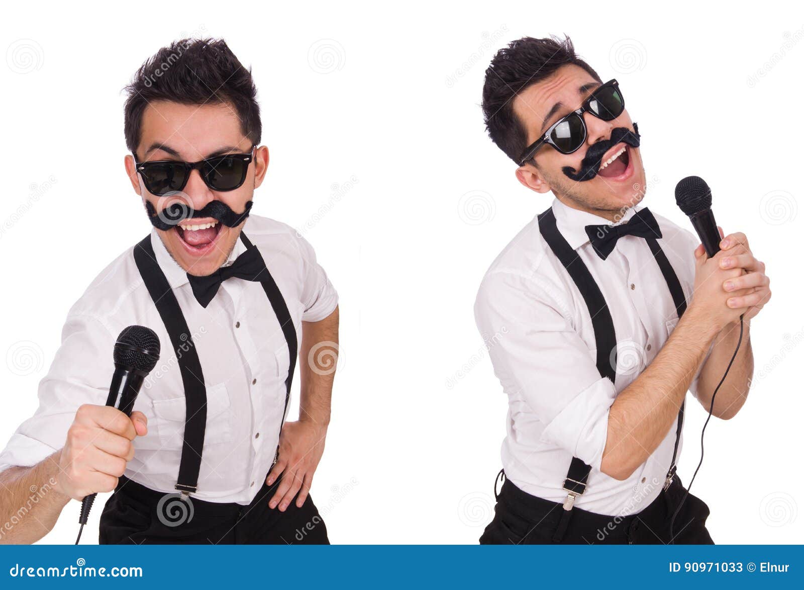 The Funny Man with Mic Isolated on White Stock Image - Image of glasses ...