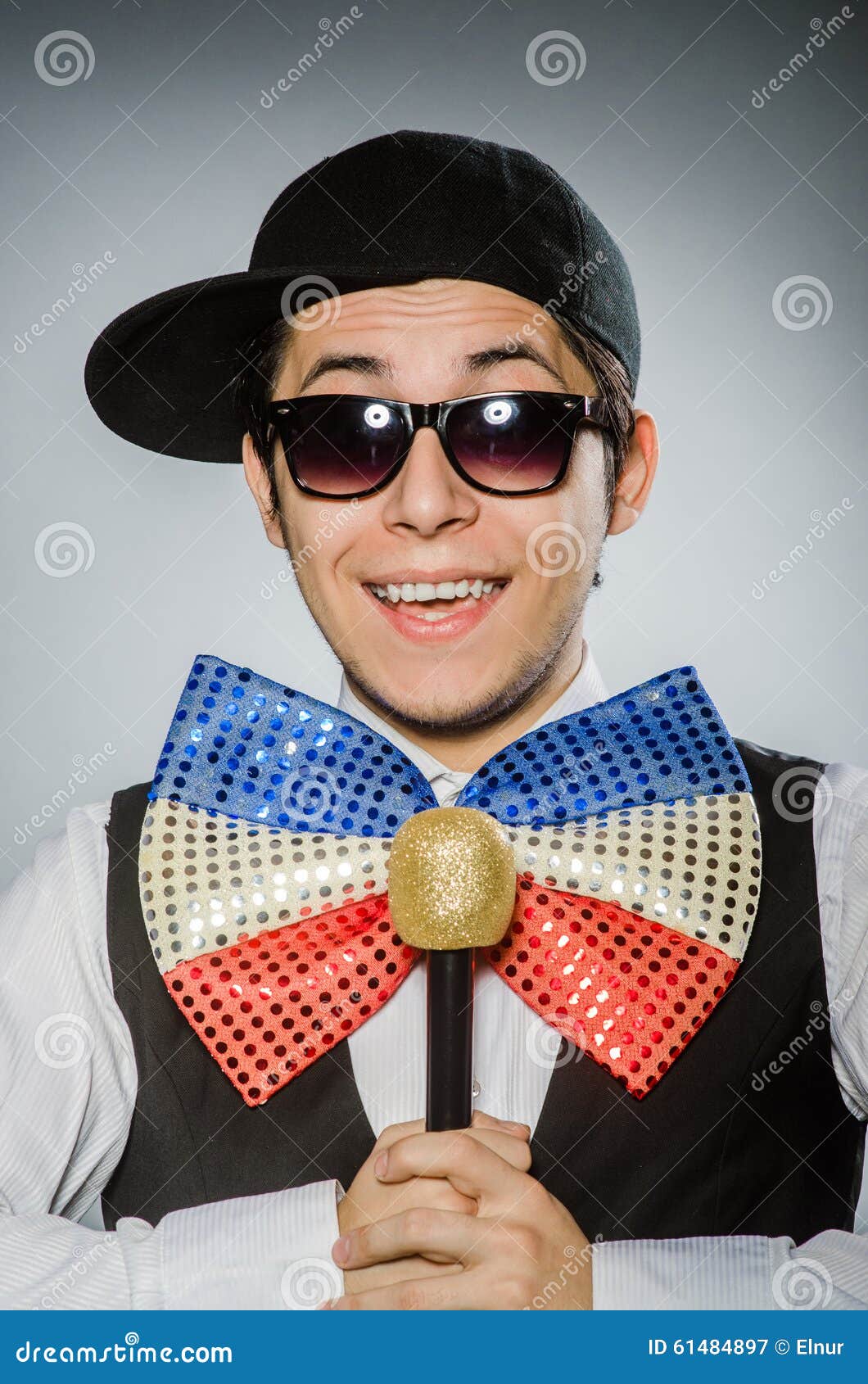 The Funny Man with Mic in Karaoke Concept Stock Image - Image of ...