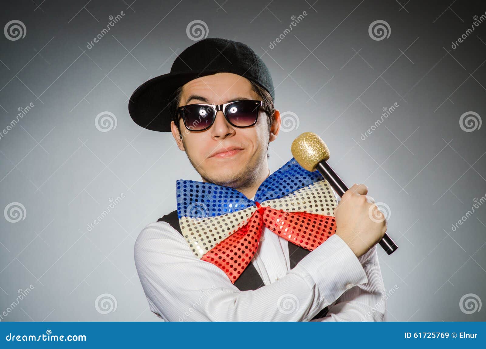 The Funny Man with Mic in Karaoke Concept Stock Image - Image of ...