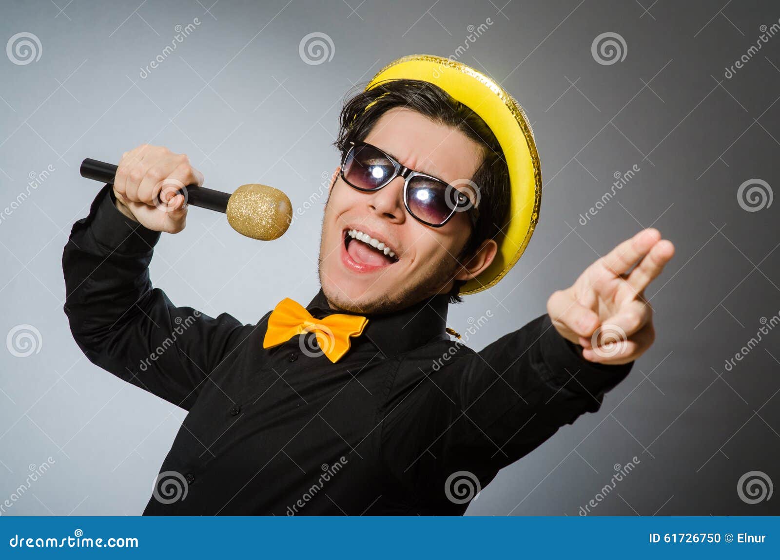 The Funny Man with Mic in Karaoke Concept Stock Photo - Image of ...