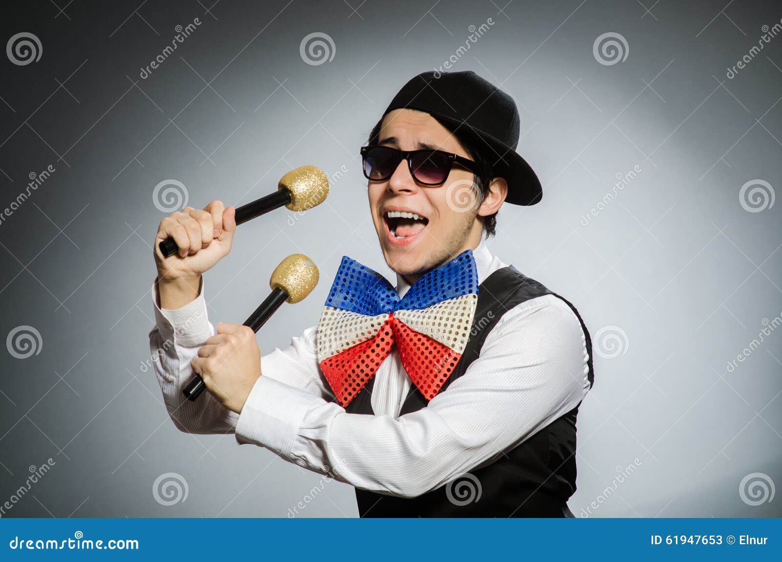 The Funny Man with Mic in Karaoke Concept Stock Image - Image of ...
