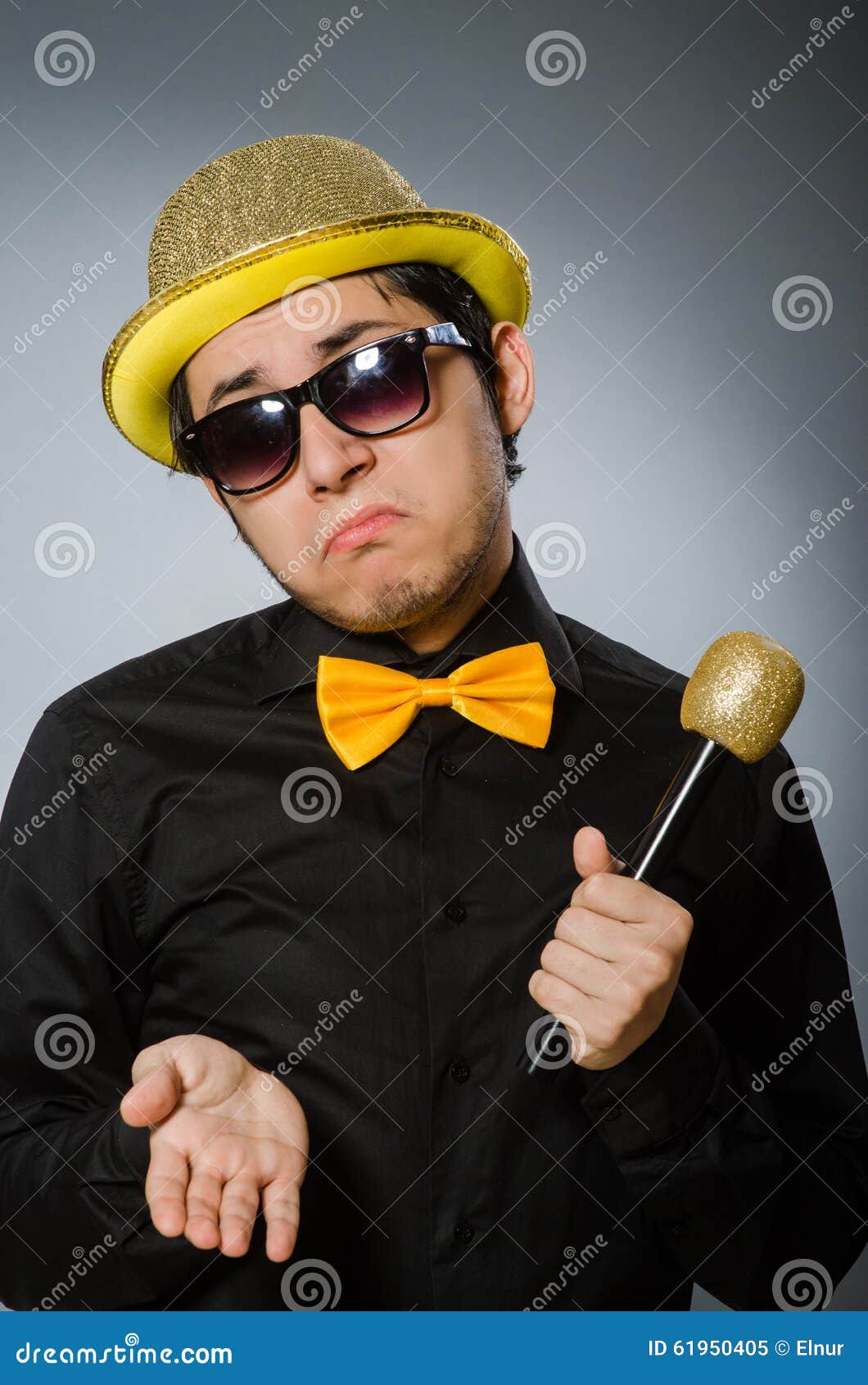 The Funny Man with Mic in Karaoke Concept Stock Image - Image of pretty ...